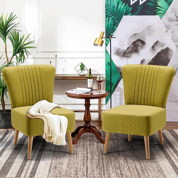 商品名UPHYB Modern Set of 2 Accent Chairs, Linen Fabric Single Sofa Chair, Comfy Armchair for Living Room, Bedroom, Small S...