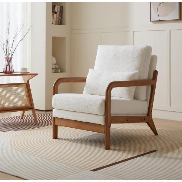 商品名: Hommoo ミッドセンチュリーモダンアクセントチェア テディシェルパ布張りアームチェア クリームアクセントチェア リビングルーム ベッドルーム 快適なレジャーチェア 木製フレーム付き ホワイト Hommoo Mid Centur...