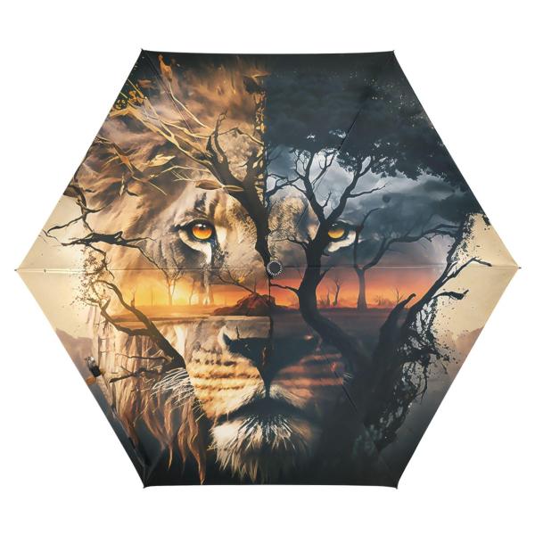 商品名:  ZENWAWA Travel Umbrella Auto Open and Close, Rain Windproof UV Protection Automatic Umbrellas Lion Forest Concept ...
