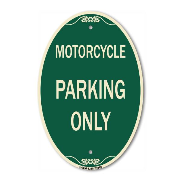 商品名:  SignMission Designer Oval Series Sign - Motorcycle Parking Only | Green &amp; Tan 12" X 18" Heavy-Gauge Aluminum A...