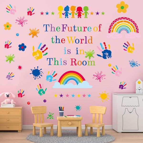商品名:  Colorful Inspirational Quotes Wall Decals Classroom Wall Decor Watercolor Crayon Paint Splatter Wall Decal Motivat...
