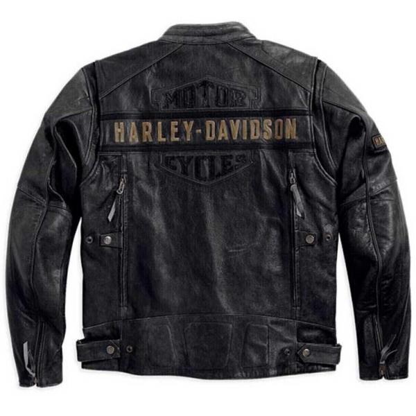 商品名:  The Jacket Hub Harley Men’s Passing Link Black Leather Biker Jacket ? Davidson Motorcycle Triple Vents Cafe Racer ...