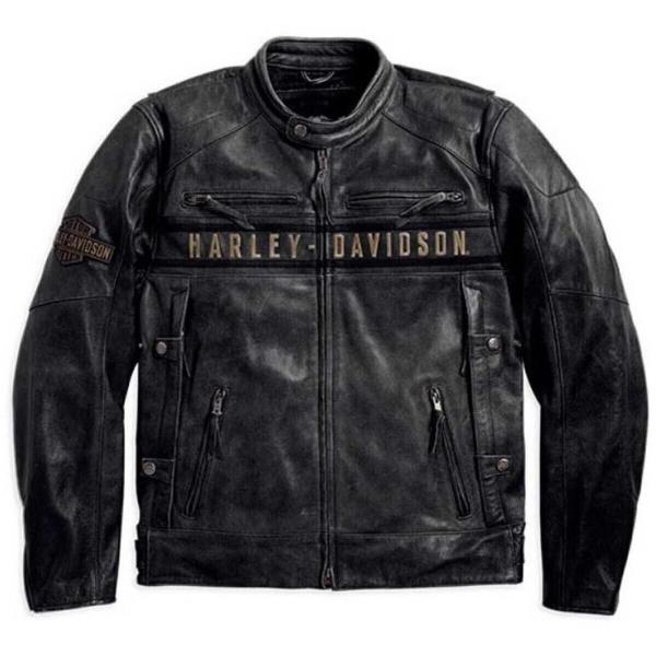 商品名:  The Jacket Hub Harley Men’s Passing Link Black Leather Biker Jacket ? Davidson Motorcycle Triple Vents Cafe Racer ...