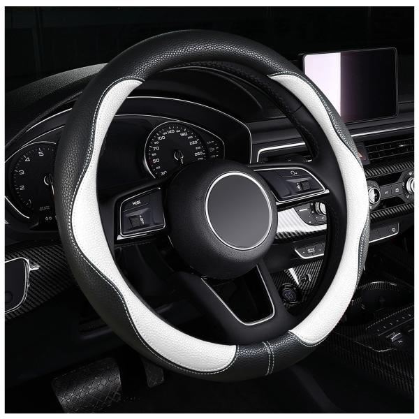 商品名: BubabyZZ ハンドルカバー 滑り止め 通気性 快適 PU イミテーション レザー キュート カーアクセサリー レディース ガールズ ユニバーサルプロテクター オールシーズン 15インチ ほとんどの車にフィット (ホワイト) ...