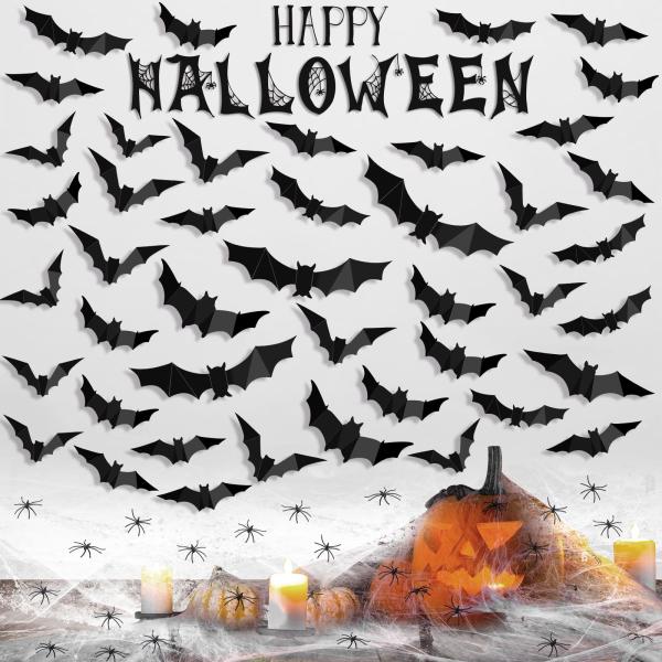 商品名: コウモリ 壁装飾 Halloween Decorations 3D Bats Wall Decor with Spider 86 Sqft Web Decoration and "Happy Halloween " Wall De...