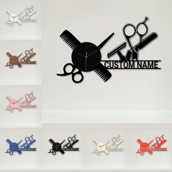 商品名:  Personalized Wooden Hairdresser Wall Clock with Name, Custom Name Wood Hair shop Hairdresser Sign, Customized Salo...