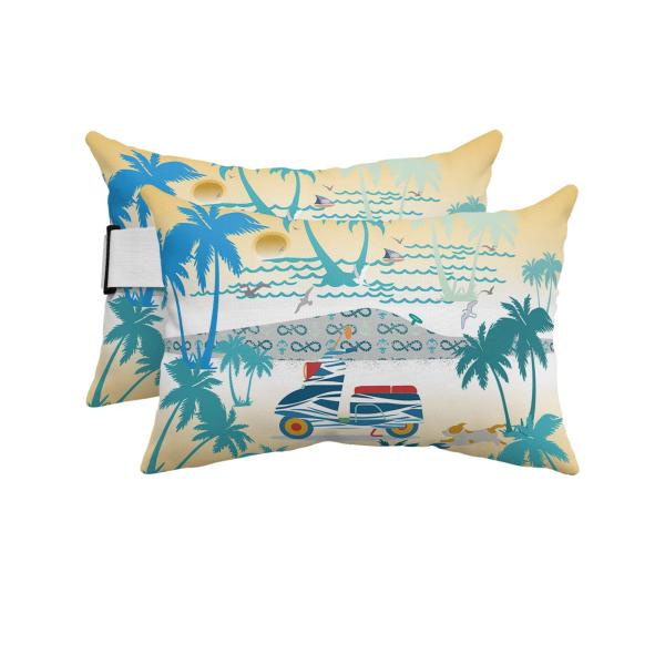 商品名:  Outdoor Pillows Covers with Inserts Seaside Holiday Coconut trees Motorcycles Beach Yellow Blue Waterproof Pillow ...