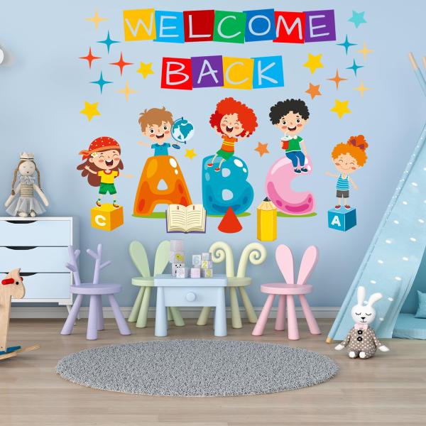 商品名:  Welcome Back to School Wall Decals Colorful Wall Stickers for First Day of Kindergarten School Party Supplies Peel...