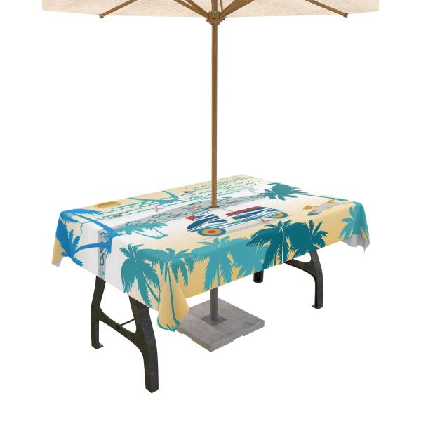 商品名:  Beach Scenery Outdoor Tablecloth with Umbrella Hole and Zipper, Waterproof Table Cloth Decorative Washable Table C...