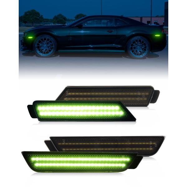 商品名: PWOBVZ デュアルロウ グリーン LED サイドマーカー ライトアセンブリ シボレーカマロ 2010 2011 2012 2013 2014 2015 フロントリアバンパーフェンダー パーキングマーカーランプ リフレクター ス...