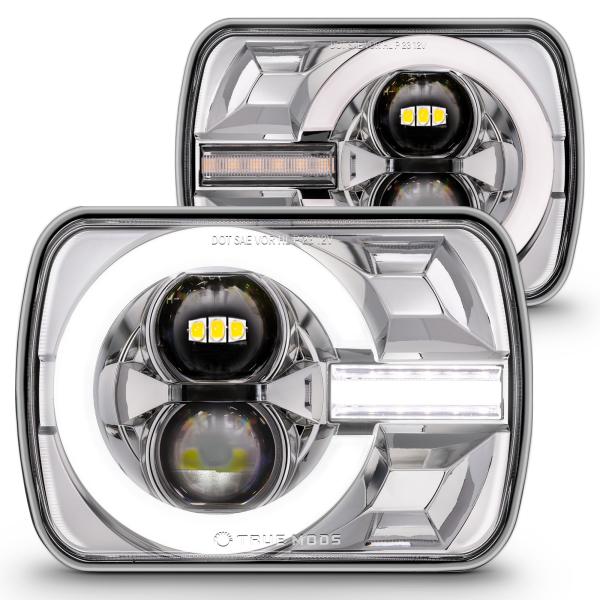 商品名: TRUE MODS 5x7 7x6インチ H6054 6054 LED ヘッドライト 明るい H4 クロム交換用ランプ ジープ ラングラー YJ チェロキー XJ [DOT承認] フォード E150 シボレー アストロ バン フレ...