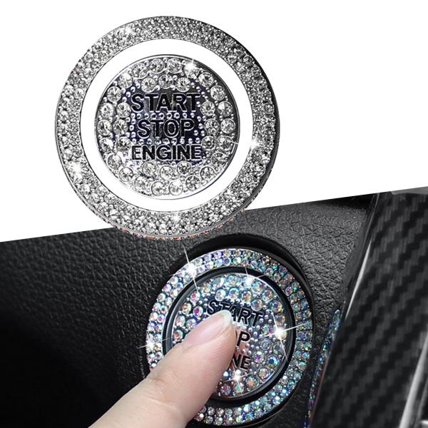 商品名: Crynod 2個 キラキラ 車 ワンボタン スタート 装飾リング ダイヤモンドが散りばめられたスタートストップボタン 傷防止 保護カバー キーイグニッションノブ リング ユニバーサル インテリア シャイニー アクセサリー (ホワ...