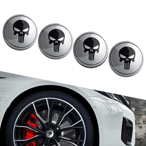 商品名: Nowkont Pack-4 カーハブセンターキャップデカール、2.25インチ パーソナライズドスカルパターンタイヤ装飾、金属防錆日焼け防止接着剤取り付けパッチ、車用タイヤトリムアクセサリー(シルバー) Nowkont Pack-...