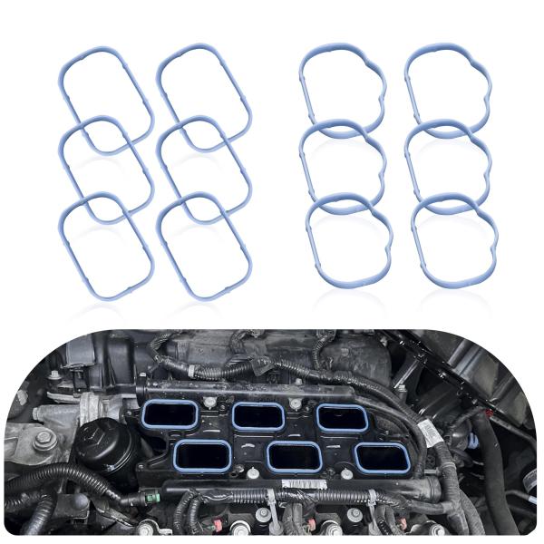 商品名: ゴム製インテークマニホールドガスケット12個セット、下部6個+上部インテークマニホールドガスケット6個 OEM#5184331AC 5184562AC、ジープ クライスラーダッジと互換性があるインテークプレナムガスケット 12PC...