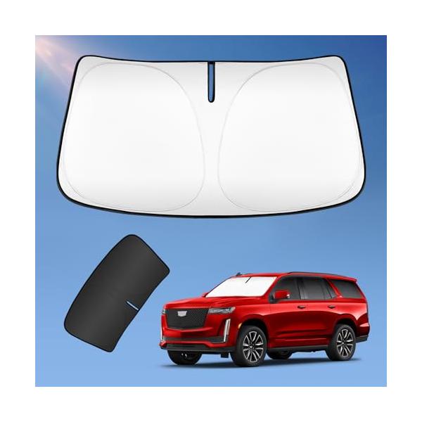 商品名: キャデラックエスカレード2021-2025 2026用サンシェードサンシェード、4層サンシールド240Tシルバーサンバイザー折りたたみ式フロントウィンドウシェード、紫外線をブロック、カーアクセサリー。 Sun Shade Suns...