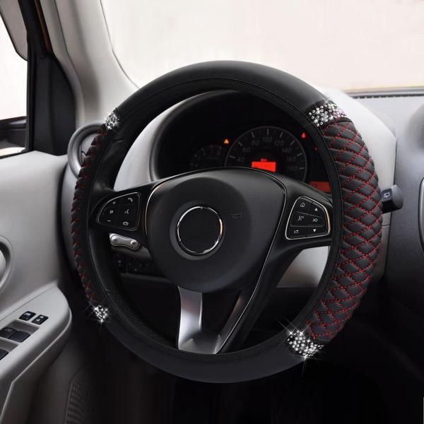 商品名: RGOAANC キラキラしたソフトレザーハンドルカバー、車のホイールカバー、15インチのカラフルなラインストーンの自動弾性ステアリングホイールプロテクター、車のハンドルアクセサリー ほとんどの車にユニバーサル(ブラックレッド) R...