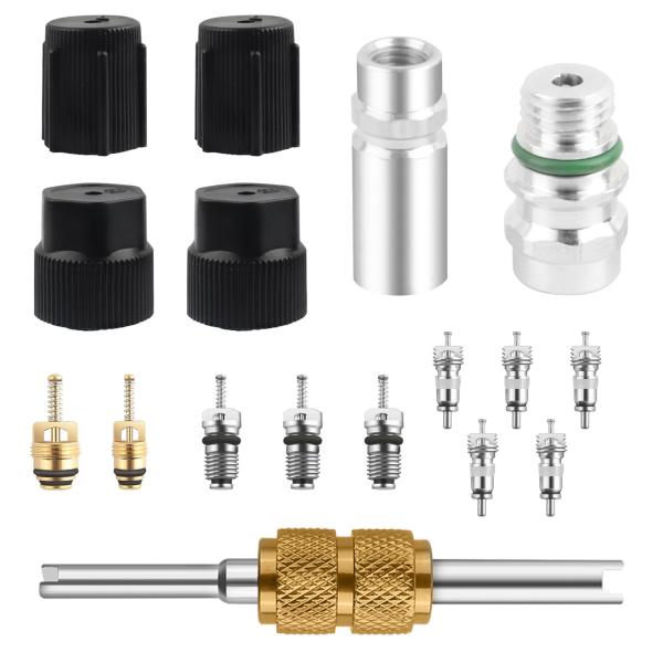 商品名: IHOTDER エアコン修理用ACバルブコアキット、エアコンツール&amp;機器としてのR12からR134aへの変換キット、ユニバーサルACバルブコア除去ツールカーアクセサリーほとんどの車に適合 IHOTDER 17PCS AC ...