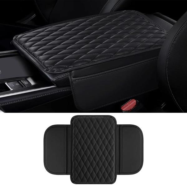 商品名: qboonpt アームレストカバーパッド 車用 PUレザー センターコンソールカバー サイド収納バッグ付き ユニバーサル快適アームレスト収納ボックス インテリアアクセサリー ほとんどの車のセンターコンソール用 (ブラック) qbo...