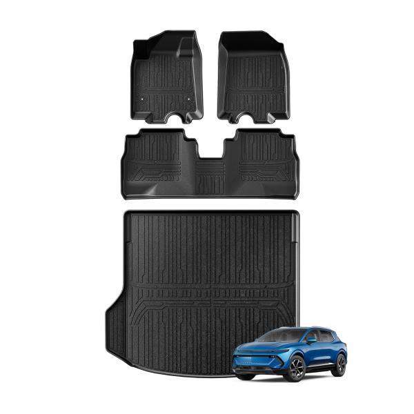 商品名: BestEvMod 全天候型ライナーフロアマット&amp;トランクマット シボレー エクイノックス EV 2024+ アクセサリー カーゴライナー 滑り止め 3Dパターン TPE 高耐久 ゴム防水(フロアマット+トランクマット) ...