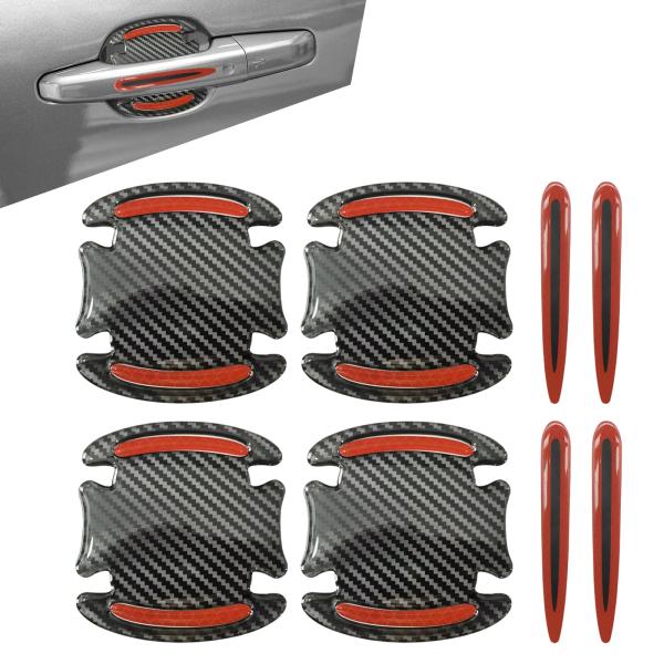 商品名: Sumjig 8個 車のドアハンドル ドアボウルプロテクター 3.55インチ x 3.25インチ + 0.68インチ x 3.58インチ カーボンファイバー反射警告ステッカー、塗装面 傷防止 フレキシブルデカール、ユニバーサル車用...