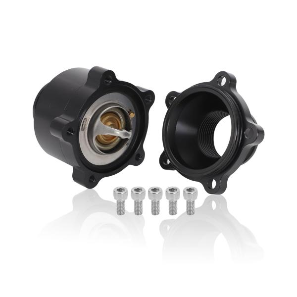 商品名: Foruly インラインサーモスタットハウジング アルミニウム バイパスセンサーポート付き - 1-1/2インチホース(1.5インチ-16スレッド)に適合 - 最適なエンジン温度制御のための高性能アップグレード(ブラック) For...