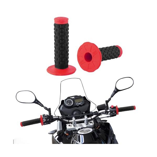 商品名: RGOAANC オートバイグリップ2個、ダートバイクハンドルバーグリップ、7/8インチダートバイクピロートップグリップ、カーアクセサリー滑り止めユニバーサルハンドルバーレーシンググリップモトクロススクーターダートバイク用(レッド/...