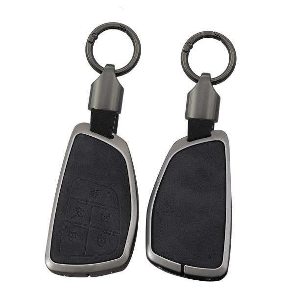 商品名: ontto 5ボタン 車用キープロテクター シボレー シルバラード サバーバン タホ 2021-2024年用 メタル&amp;レザーキーフォブケース キーチェーン付き GMC Yukon/XL/Denali Sierra 1500...