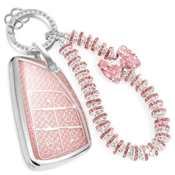 商品名: CTRINEWS ビュイックキーフォブカバー ファッショナブルなジルコニアリストレットキーチェーン付き 魅惑的なダイヤモンドパターン Avenir Envision アンコール シボレー サバーバン用 (5ボタン) (ピンク、B)...