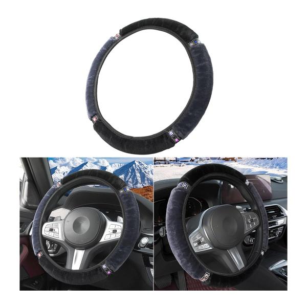商品名: HZEL キラキラ光る車のハンドルカバー、ふわふわのクリスタルラインストーンの車両ステアホイールプロテクター、キラキラしたダイヤモンド自動車用ホイールカバー 14.5~15インチに適応、ほとんどの車にユニバーサル(グレー) HZE...