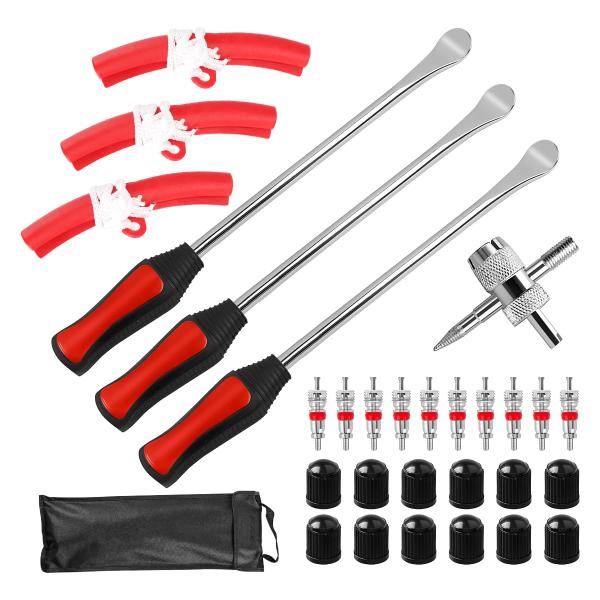 商品名: Zpana 38.1 cm タイヤスプーンキット、スチールオートバイタイヤ交換レバーツールセット リムプロテクター3個付き バルブキャップ12個 10コア 1レンチ&amp;バッグ、ダートバイク 芝刈り機 自転車用 汎用 Zpan...