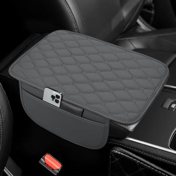 商品名: Lyxheth カーセンターコンソールカバー、アームレストカバー、マイクロファイバーレザーカーアームレストカバークッション 収納ポケット2つ付き 防水 傷防止 コンソールクッションパッド 車用 ユニバーサル(グレー) Lyxhet...