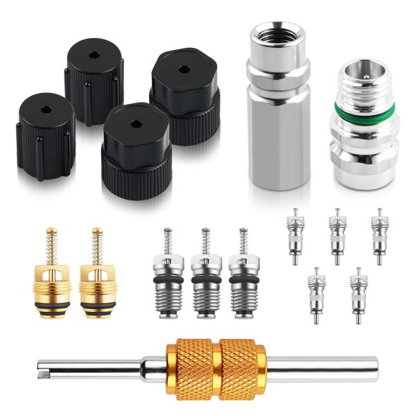 商品名: YGDMD カーエアコンバルブコアツールキット、ポータブルA/Cバルブステムコアセットには、冷却能力を向上させるコアツール/コアポート/キャップが含まれ、プロフェッショナルR134A R12 ACツール YGDMD 17PCS C...