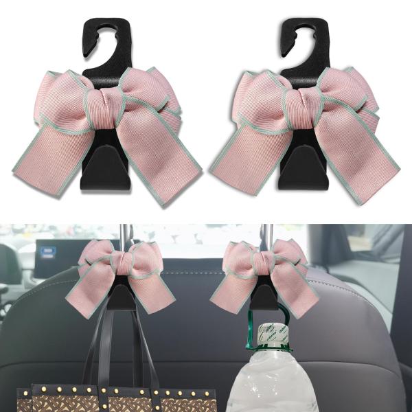 商品名: Lyxheth 2個 カーパースフック カーシートフック かわいいリボン カーシート ヘッドレストフックハンガー 財布やバッグ用 ユニバーサル自動車用ハンドバッグフックハンガー インテリア装飾アクセサリー SUVセダン(ピンク) ...