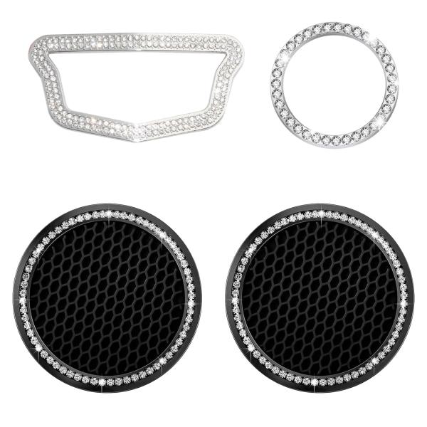 商品名: Bling Crystal カーカップホルダーコースターエンジンスタートストップボタンカバー キャデラックCT6、XT5、XTS、ATSシャイニーダイヤモンドカーロゴエンブレムステッカーインテリアアクセサリーセット(スモール) B...