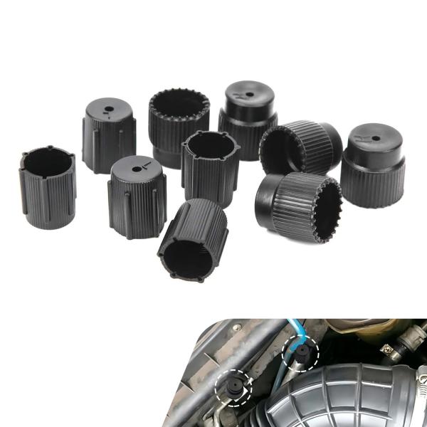 商品名: Zeathery 10個 A/C バルブキャップ、高低圧シール防塵カバー、高温耐性プラスチック修理カバー、ほとんどの車のエアコンシステムサービスアクセサリー(ブラック) Zeathery 10 PCS A/C Valve Cap,...