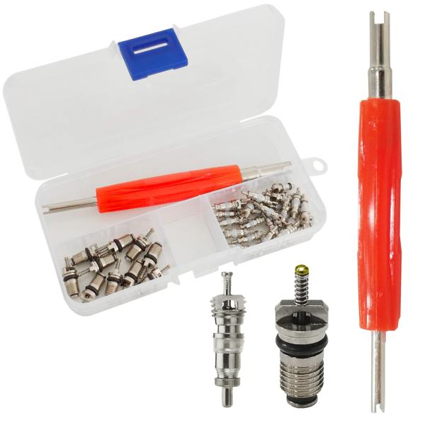 商品名: Rebvugr 36個 ACバルブコア取り外しツールキット カーエアコン修理キット A/C R12 R134a リムーバー付き冷凍バルブコア エアコンツールアクセサリー詰め合わせほとんどの車に対応 Rebvugr 36PCS AC...