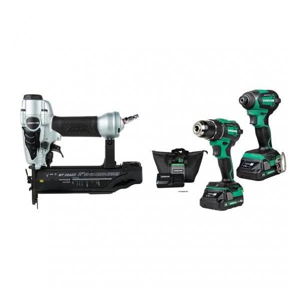 【商品名】 Metabo HPT ブラッドネイラーキット | NT50AE2 + Metabo HPT 18V MultiVolt コードレスブラシレスドライバードリル＆インパクトドライバーコンボキット | KC18DEXQB Bundle...