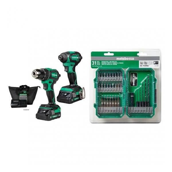 【商品名】 Metabo HPT 18V MultiVolt コードレスブラシレスドライバードリル＆インパクトドライバーコンボキット | KC18DEXQB + Metabo HPT ドリル＆ドライブビットセット | 31ピース | 115...