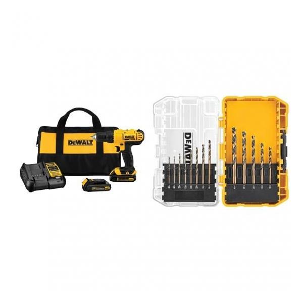 【商品名】 DEWALT 20V Max コードレスドリル/ドライバーキット、コンパクト (DCD771C2) およびパイロットポイント付き 13 ピース ブラックオキサイドドリルビットセット DEWALT 20V Max Cordless...