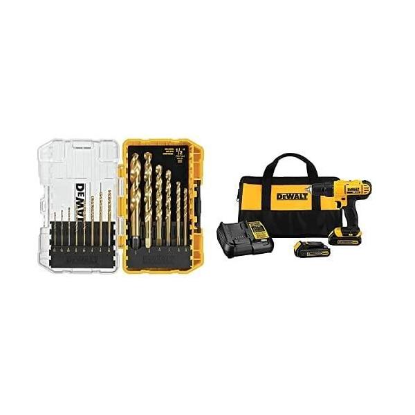【商品名】 DEWALT 20V Max コードレスドリル/ドライバーキット、コンパクト、1/2インチ、14ピースチタンスピードチップドリルビットセット付き (DCD771C2 &amp; DW1341) DEWALT 20V Max Co...
