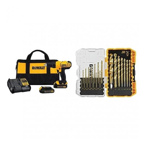 【商品名】 DEWALT 20V Max コードレスドリル/ドライバーキット (DCD771C2) と 21 ピース チタンナイトライドドリルビットセット DEWALT 20V Max Cordless Drill/Driver Kit (...
