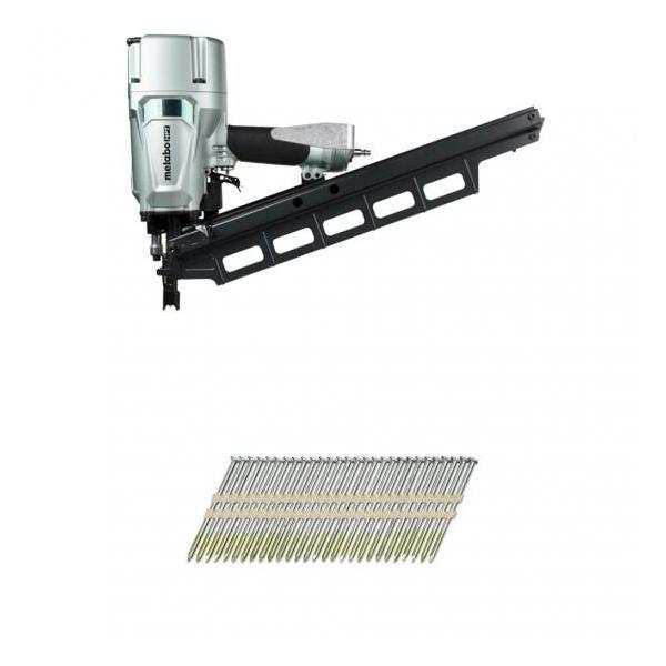 【商品名】 Metabo HPT フレーミングネイラー | 空気圧式 (NR83A5)、Metabo HPT 3インチ スムースブライトベーシックプラスチックストリップネイル付き | 4,000本入り (10105HPT) Metabo H...