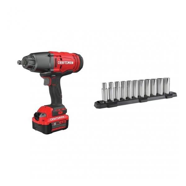 【商品名】 CRAFTSMAN V20 RP 1/2インチ コードレス インパクトレンチキット、バッテリーと充電器付属 (CMCF900M1)、ディープソケットセット、1/2インチドライブ、SAE、12ポイント、11ピース (CMMT120...