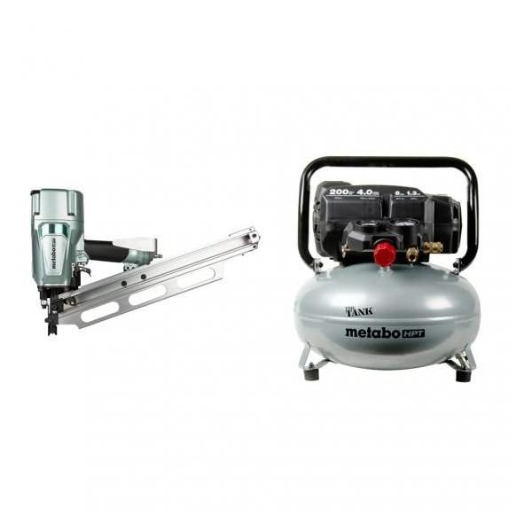 【商品名】 Metabo HPTフレーミングネイラーセット | 高級アルミマガジン | NR83A5(Y) + Metabo HPTエアコンプレッサー | THE TANK | 200 PSI | 6ガロン | パンケーキ型 | EC914...