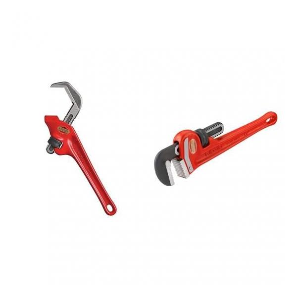 【商品名】 RIDGID 31305 モデル E-110 9.5インチ オフセット 六角ジョー パイプレンチ、レッド、米国製 &amp; 31015 ヘビーデューティー ストレート パイプレンチ、12インチ 頑丈な配管レンチ、セルフクリーニ...
