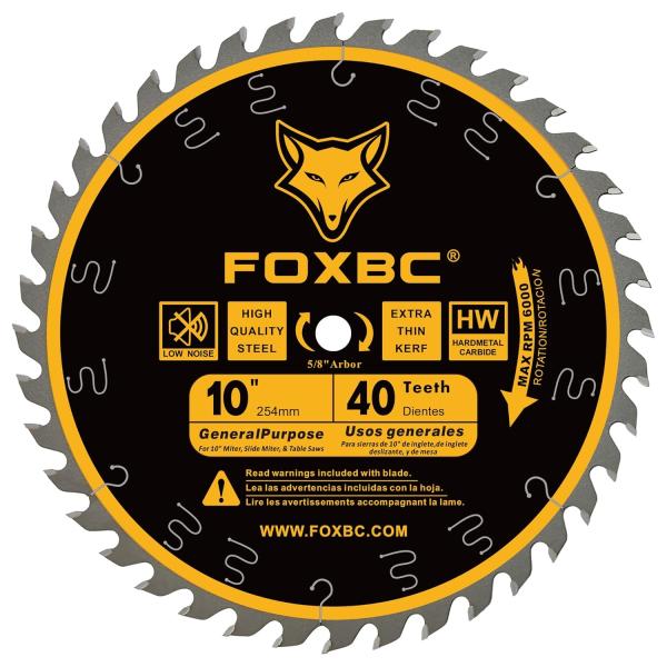 FOXB 10インチ テーブルソー 替刃 40刃 5/8インチ Arbor用 SKIL TS6307-00対応