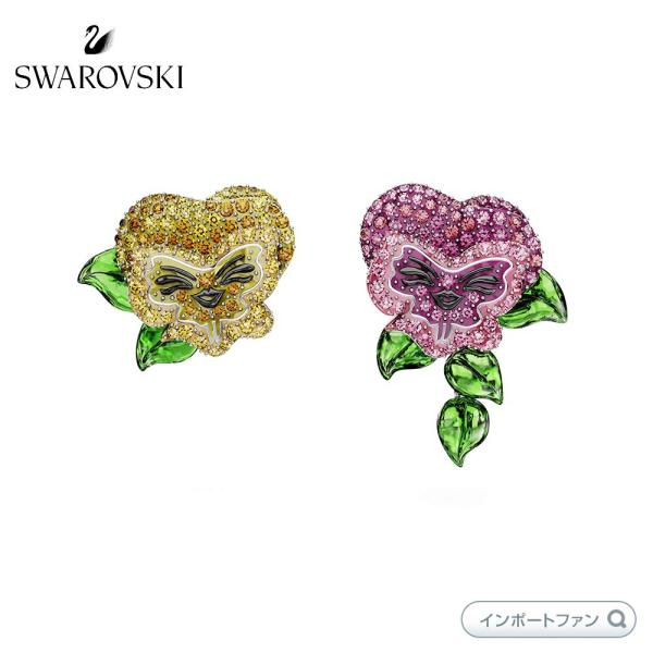 スワロフスキー アリス・イン・ワンダーランド  不思議の国のアリス スタッドピアス アシンメトリーデザイン フラワー マルチカラー ロジウム・プレーティング ディズニー 5689488□