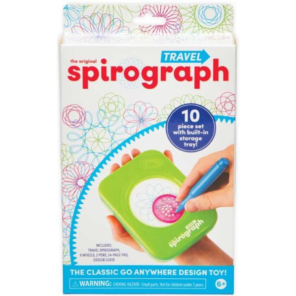世界中で長く愛されるお絵かきツール「スピログラフ」が、コンパクトになって登場！この「Spirograph Travel」は、外出先でもスピログラフアートが楽しめる携帯型セットです。歯車を使ってペンを回すだけで、幾何学的で美しい模様を簡単に描...