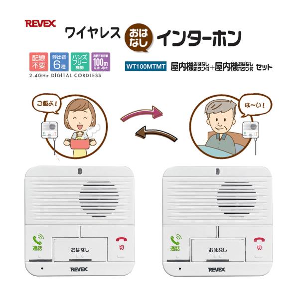 配線不要で取り付け簡単なワイヤレスインターホンです。　屋内機（おはなしボタン付き）と屋内機（おはなしボタン付き）のセットです。お子様やお年寄りなど、お部屋間の呼び出しに。＜特徴＞〇ワイヤレスなので配線不要！　簡単に設置できます。〇呼び出し音...