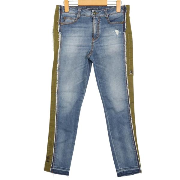 ■ブランドエルマンノシェルビーノ■カラーブルー×カーキ■サイズ表示40■素材コットン91%　ポリエステル7%　ポリウレタン2%■実寸サイズ（cm）ウエスト：78股上：24股下：69.5ワタリ幅：25裾幅：14※多少の誤差はご了承下さい。■備...